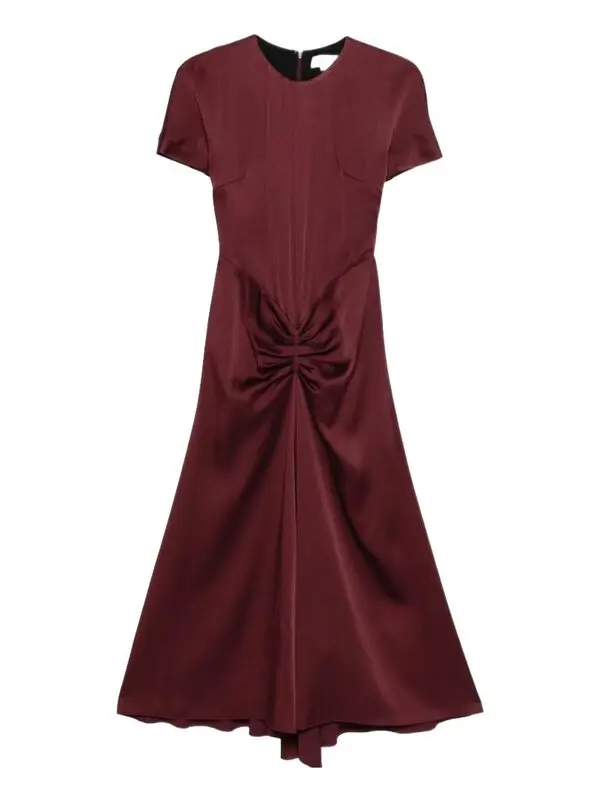 Victoria Beckham Short Sleeve Dress With Pleated Detail - Brown