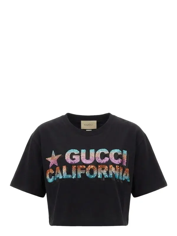 Gucci Sequin Embellished Cropped T-shirt - Black