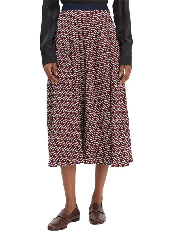 Tommy Hilfiger Elastic Waist Midi Skirt With All-over Pattern - Bordeaux Red