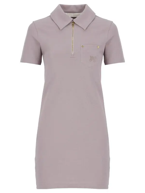 Palm Angels Logo Embroidered Mini Polo Dress - Gray