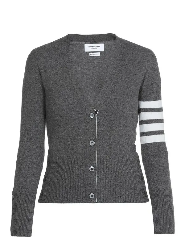 Thom Browne 4-bar V-neck Cardigan - Medium Gray