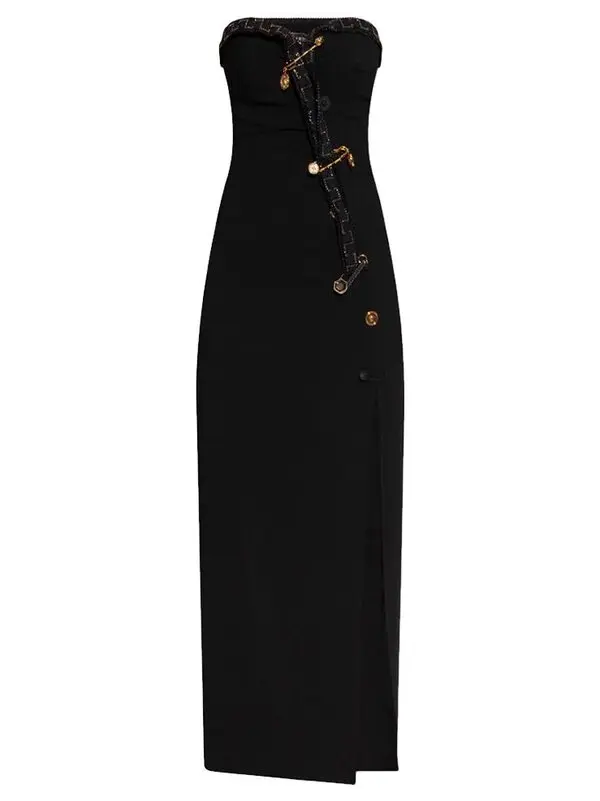 Versace Safety Pin Embellished Midi Dress - Black
