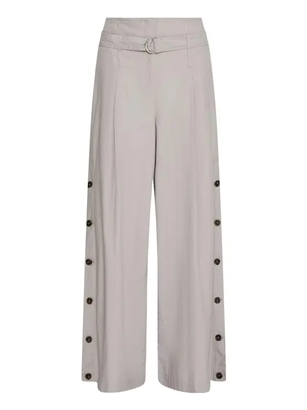Marella Washed Cotton Poplin Belted Wide Leg Trousers - Grey