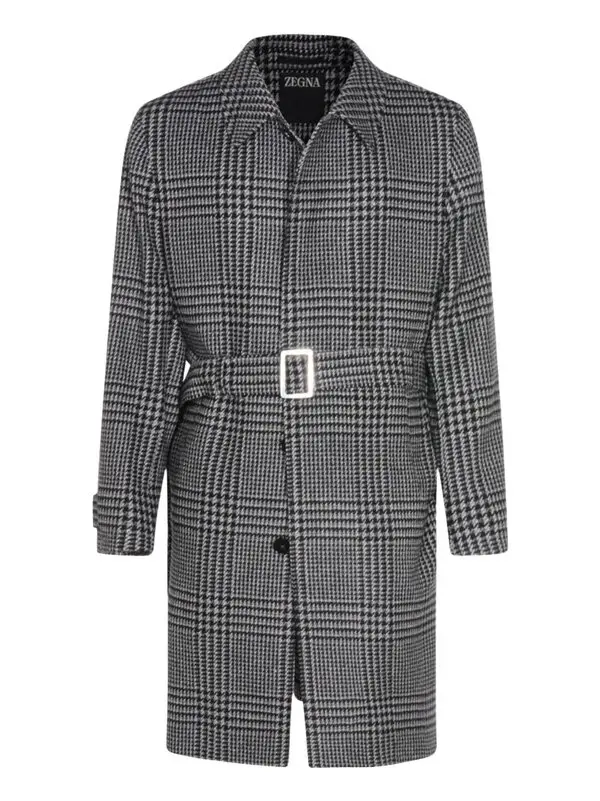 Zegna Belted Checked Coat - Black