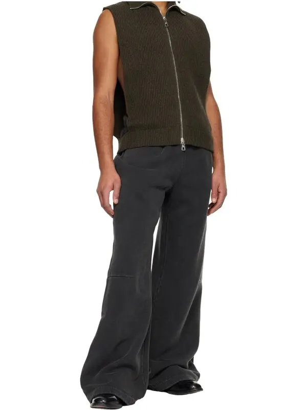 JEAN PAUL GAULTIER Ribbed Knit Zip Vest - Deep Khaki
