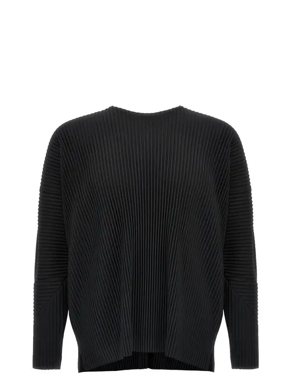 Issey Miyake Homme Plissé Pleated Crew Neck Sweatshirt - Black
