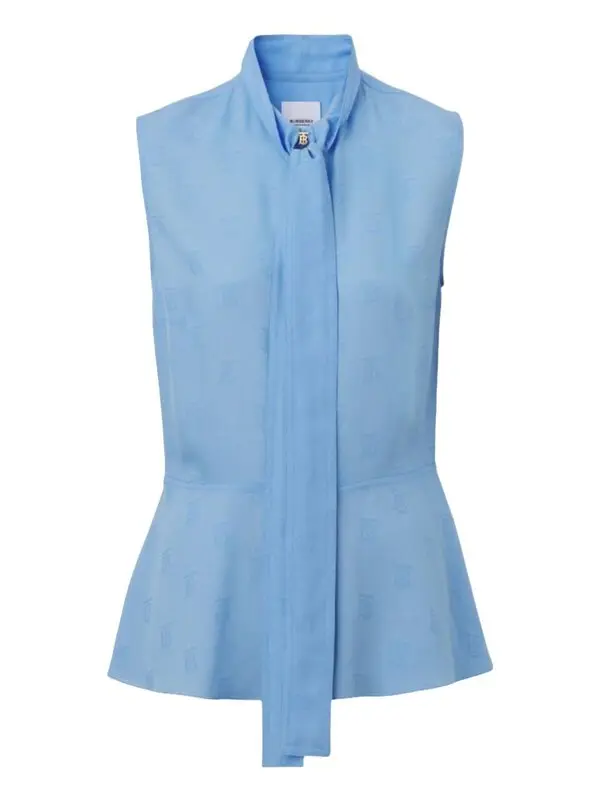 Burberry Logo Jacquard Satin Sleeveless Shirt - Blue