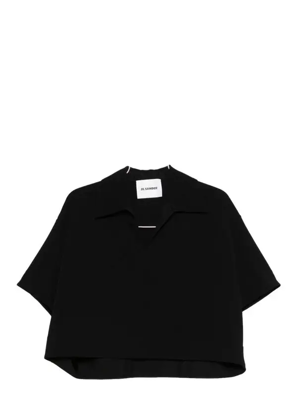 JIL SANDER Short Sleeve V-neck T-shirt - Black