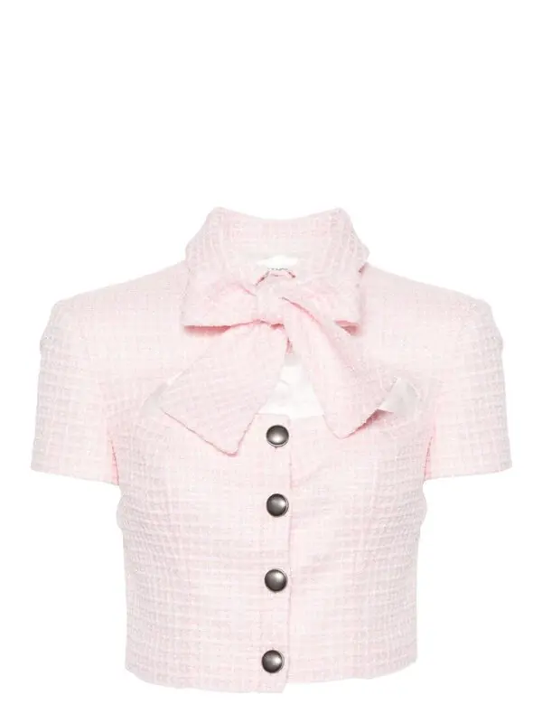 Alessandra Rich Cropped Tweed Jacket With Sequin Embellishments - Pink