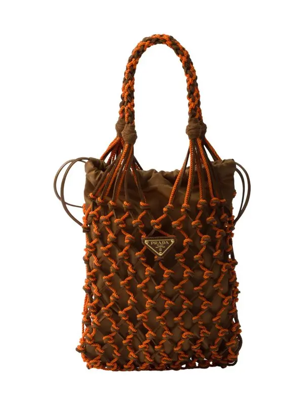 Prada Small Noué Two-tone Mesh Tote Bag - Cocoa Brown/orange