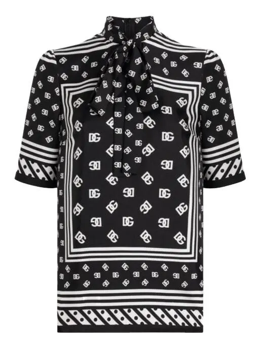 Dolce & Gabbana Short Sleeve Printed Blouse - Black