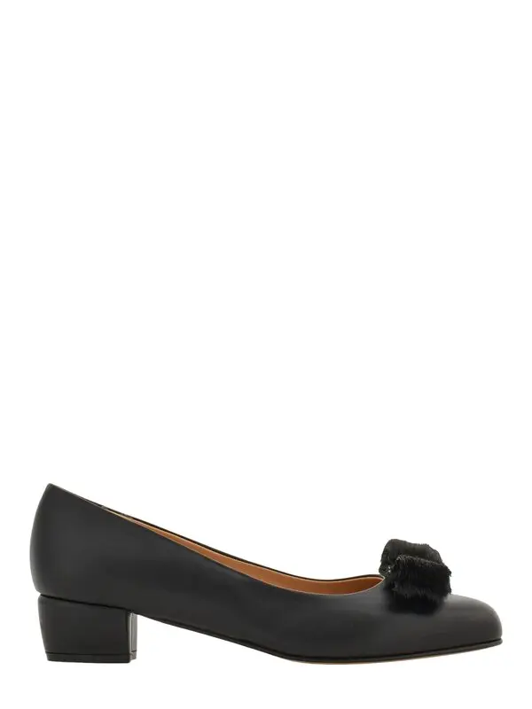 FERRAGAMO Vara Chunky Low-heeled Pumps With Bow Detailing - Black