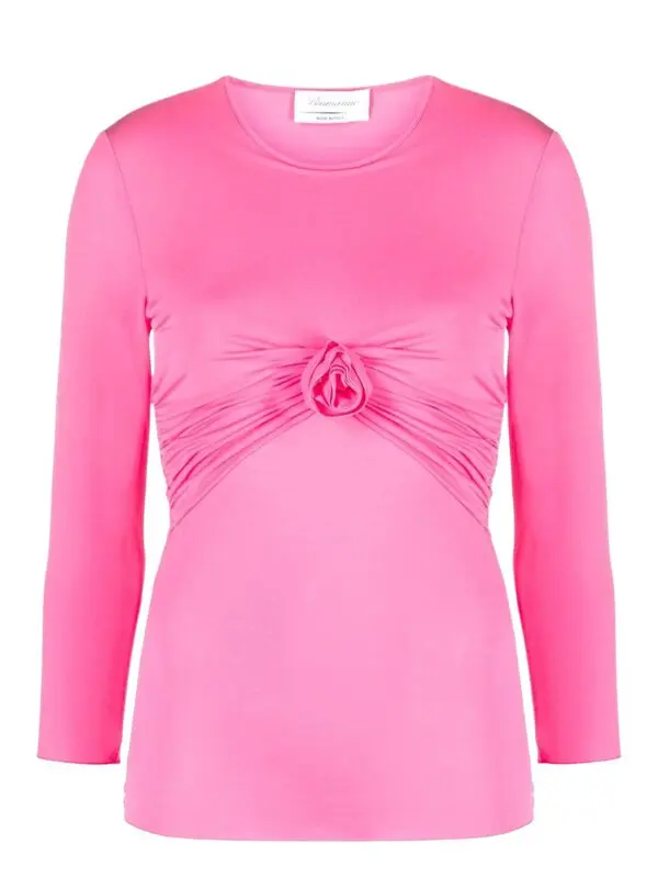 Blumarine Long-sleeved T-shirt With Floral Appliqu - Pink