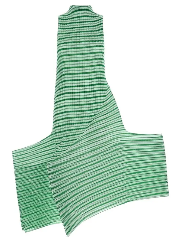 Issey Miyake Sleeveless Striped High Neck Dress - Green