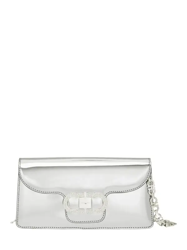 FERRAGAMO Double Gancini Chain Mini Clutch Bag - Silver