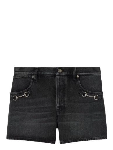 Gucci Horsebit Detail Denim Shorts - Dark Grey