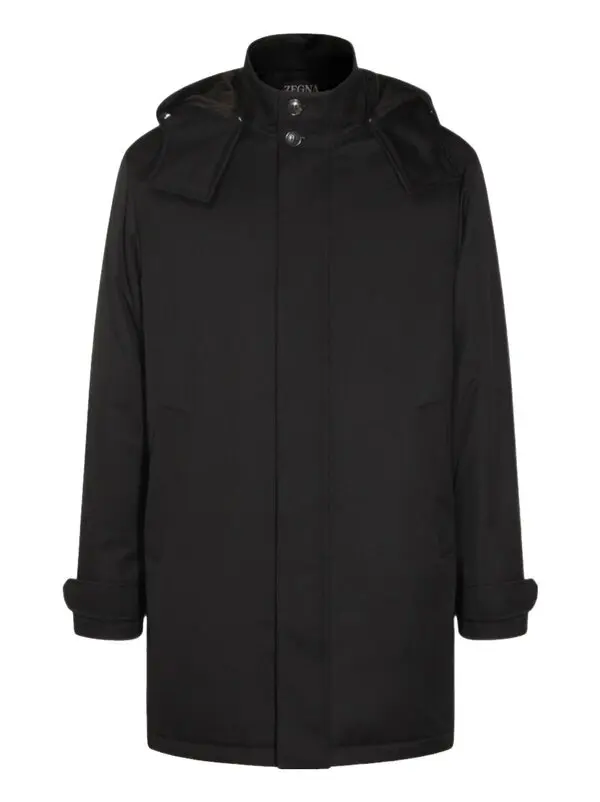 Zegna Long Sleeved Hooded Coat - Black