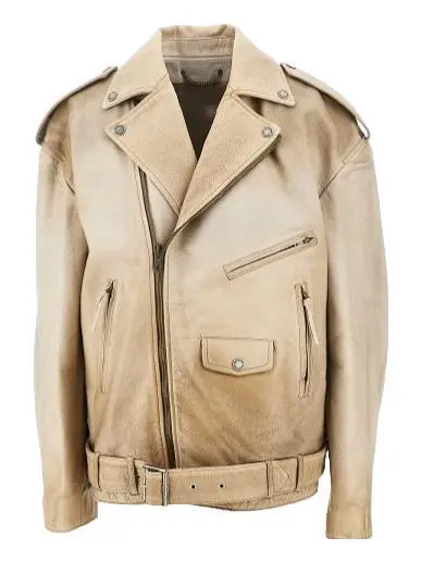 GOLDEN GOOSE Phoebe Belted Biker Jacket - Nude