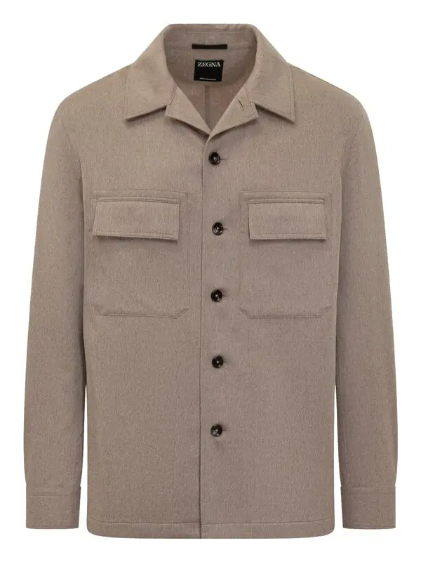 Zegna Long Sleeved Buttoned Overshirt - Gray
