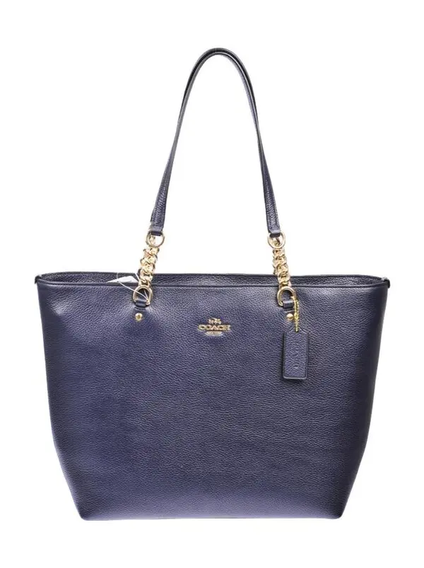 COACH Leather Tote With Chain Strap - Gray