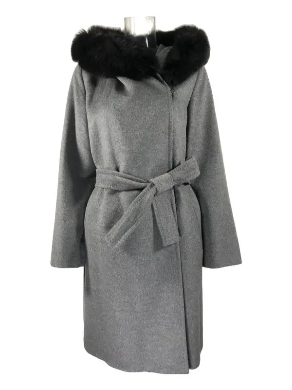 Max Mara Woolen Overcoat With Belt And Hood - Gray