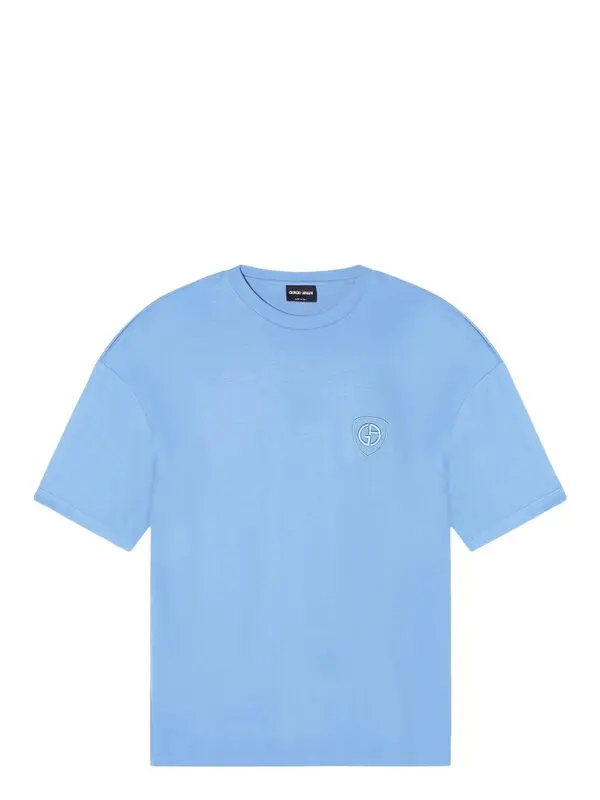 Giorgio Armani Logo Embroidered Crewneck T-shirt - Light Blue
