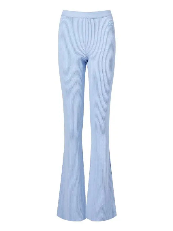 COURREGES Ribbed Flare Trousers With Embroidered Logo - Blue