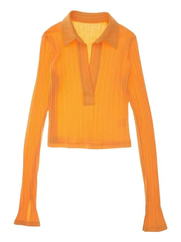 Helmut Lang Collared Ribbed Knit Top - Orange