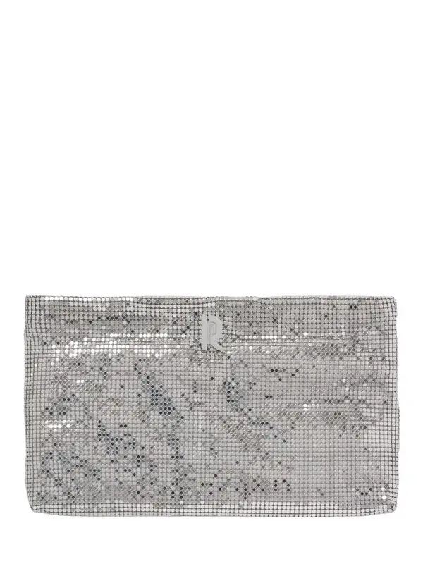 Rabanne Mesh Logo Clutch Bag - Silver