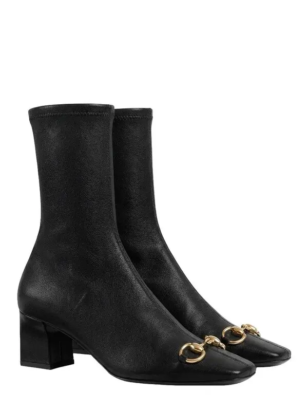 Gucci Signora Square Toe Boots With Horsebit Detail - Black