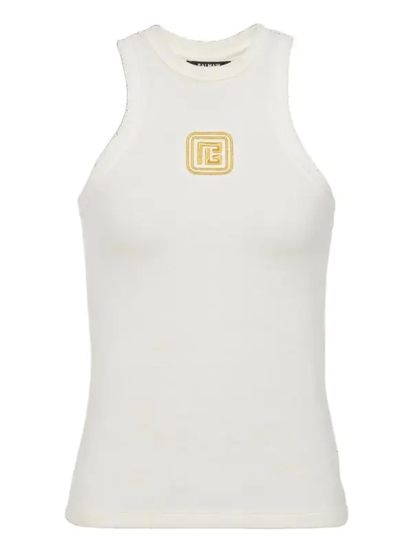 Balmain Pb Embroidered Tank Top - White