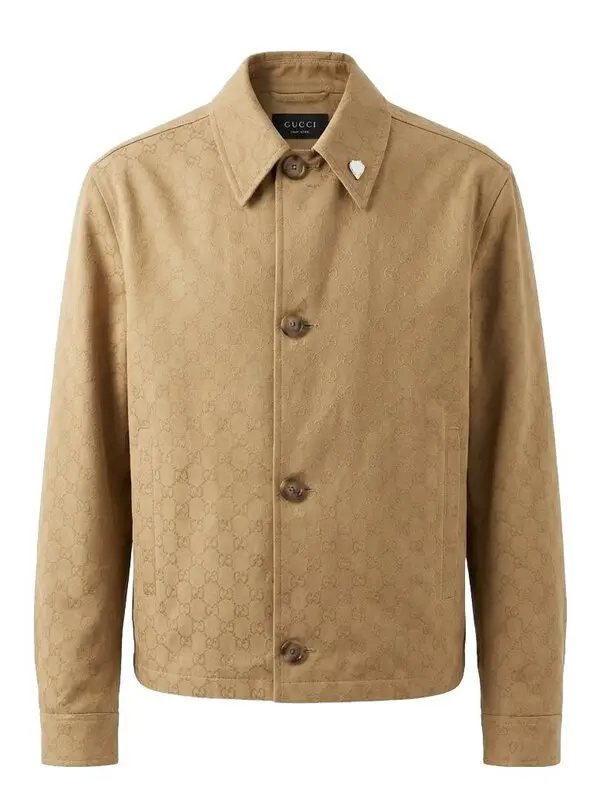 Gucci Gg Cotton Gabardine Jacket With Detachable Crest Brooch - Beige