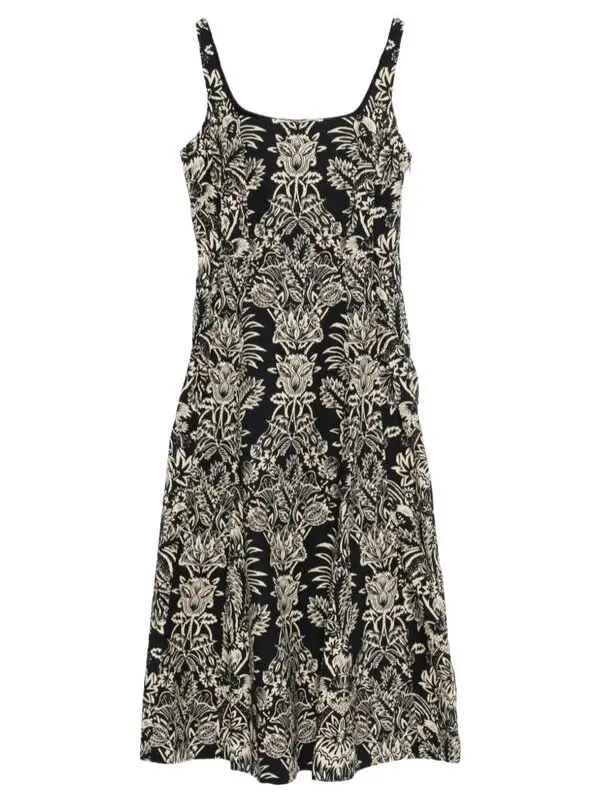 Ulla Johnson Floral Pattern Square Neck Sleeveless Dress - Black