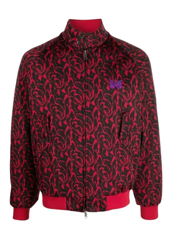 BARACUTA Printed High Neck Bomber Jacket - Red