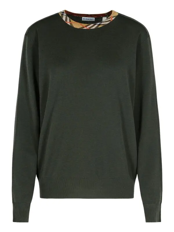 Burberry Checked Neck Knitted Jumper - Dark Green