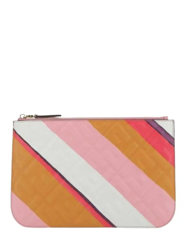 Fendi Ff Logo Embossed Striped Zipped Wallet - Brown