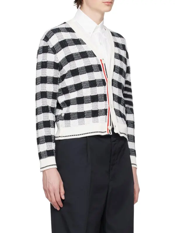 Thom Browne 4-bar Stripe Gingham-check Cardigan - Navy Blue