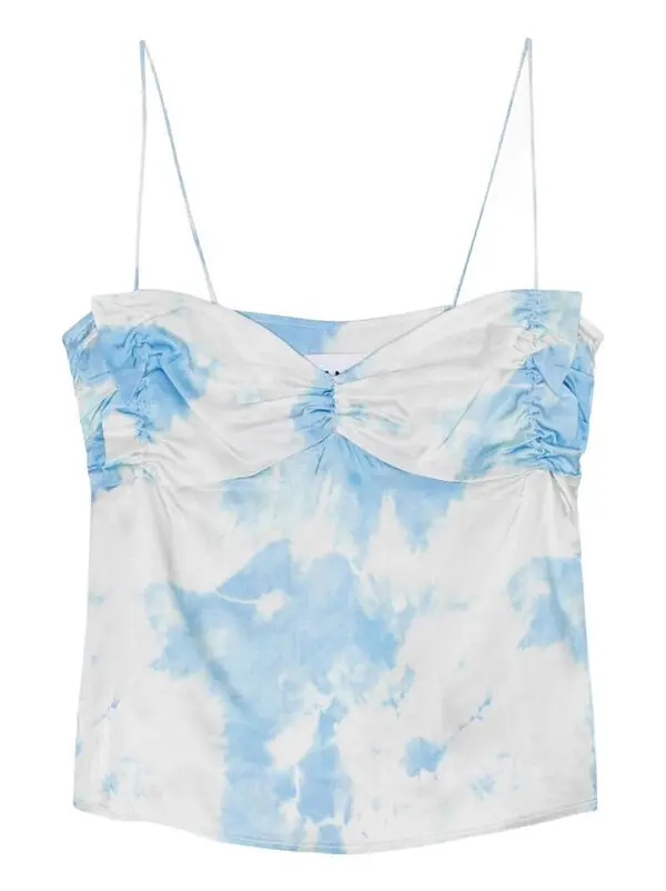 GANNI Sweetheart Neck Tie-dye Satin Top - White