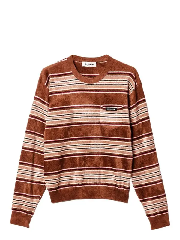 Miu Miu Crewneck Striped Jumper With Pocket - Brown