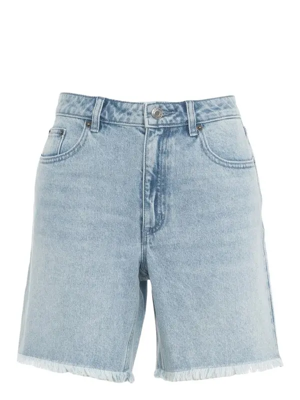 Michael Kors Boyfriend Denim Shorts With Fringed Hem - Blue