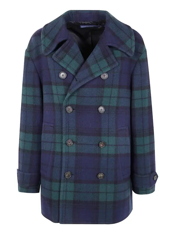 Polo Ralph Lauren Checked Double-breasted Pea Coat - Blue