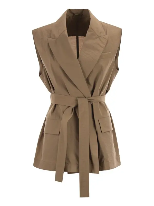Brunello Cucinelli Sleeveless Belted Waistcoat With Pointed Collar - Brown