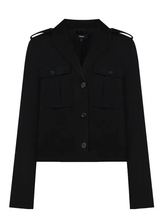 Theory Long-sleeved Jacket With Button Details And Epaulettes - Black