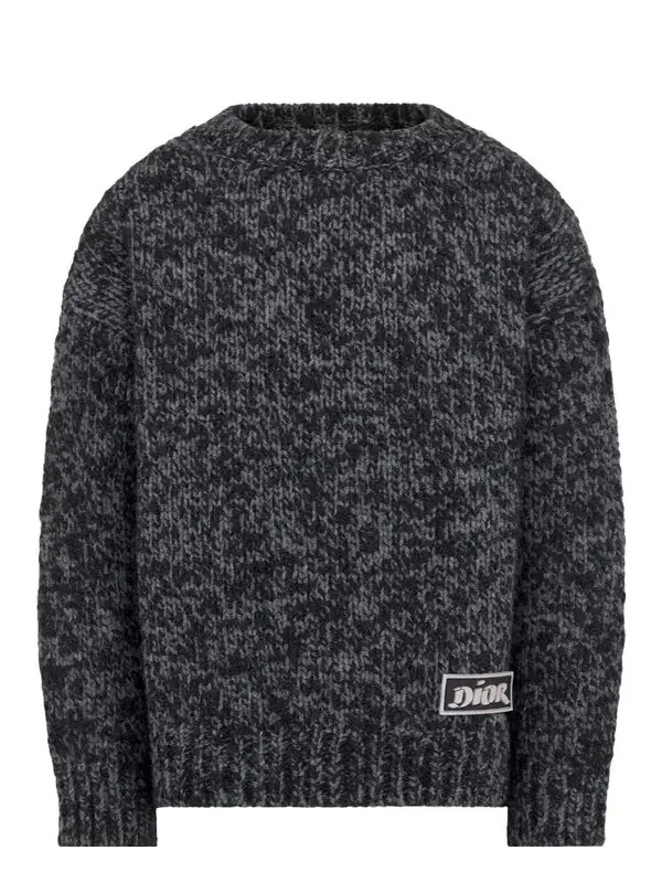 Dior Long-sleeved Sweater With Redesigned Logo Patch - Gray And Black