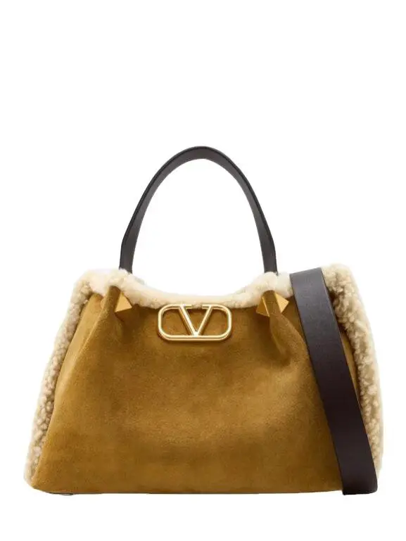 Valentino Garavani Rockstud Vlogo Signature Small Tote Bag - Brown