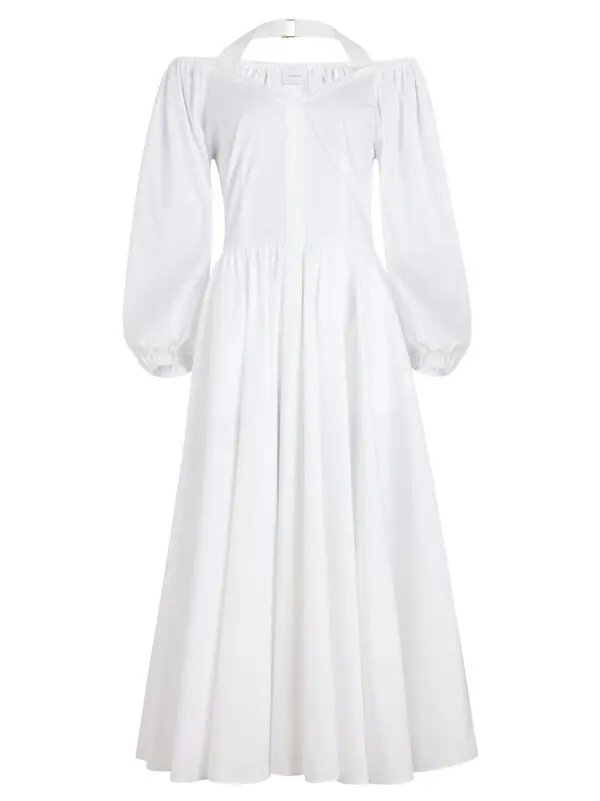 PATOU Tied Detail Long-sleeve Poplin Dress - White
