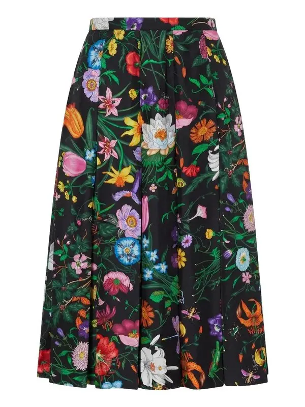 Gucci Floral Print Pleated Midi Skirt - Multicolor