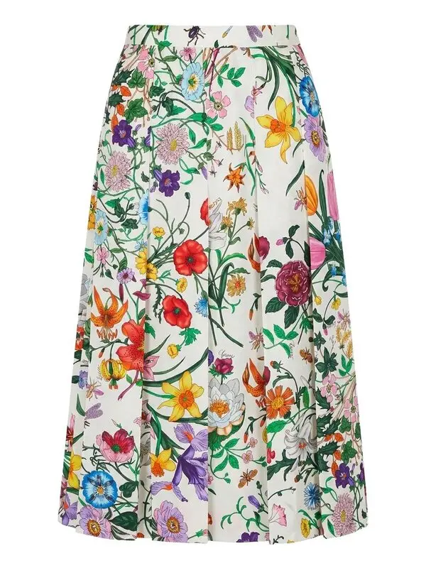 Gucci Pleated Floral Print Midi Skirt - Multicolor