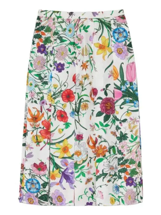 Gucci Pleated Floral Print Midi Skirt - Multicolor