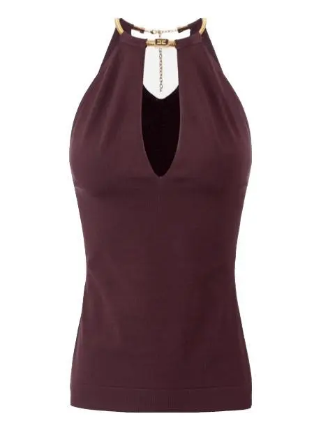 Elisabetta Franchi Embellished Halterneck Sleeveless Top - Red